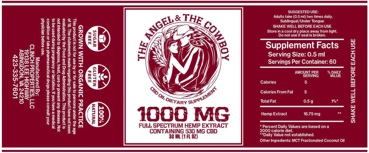 The Angel & The Cowboy 1,000mg CBD Oil – Clinch Mountain Hemp